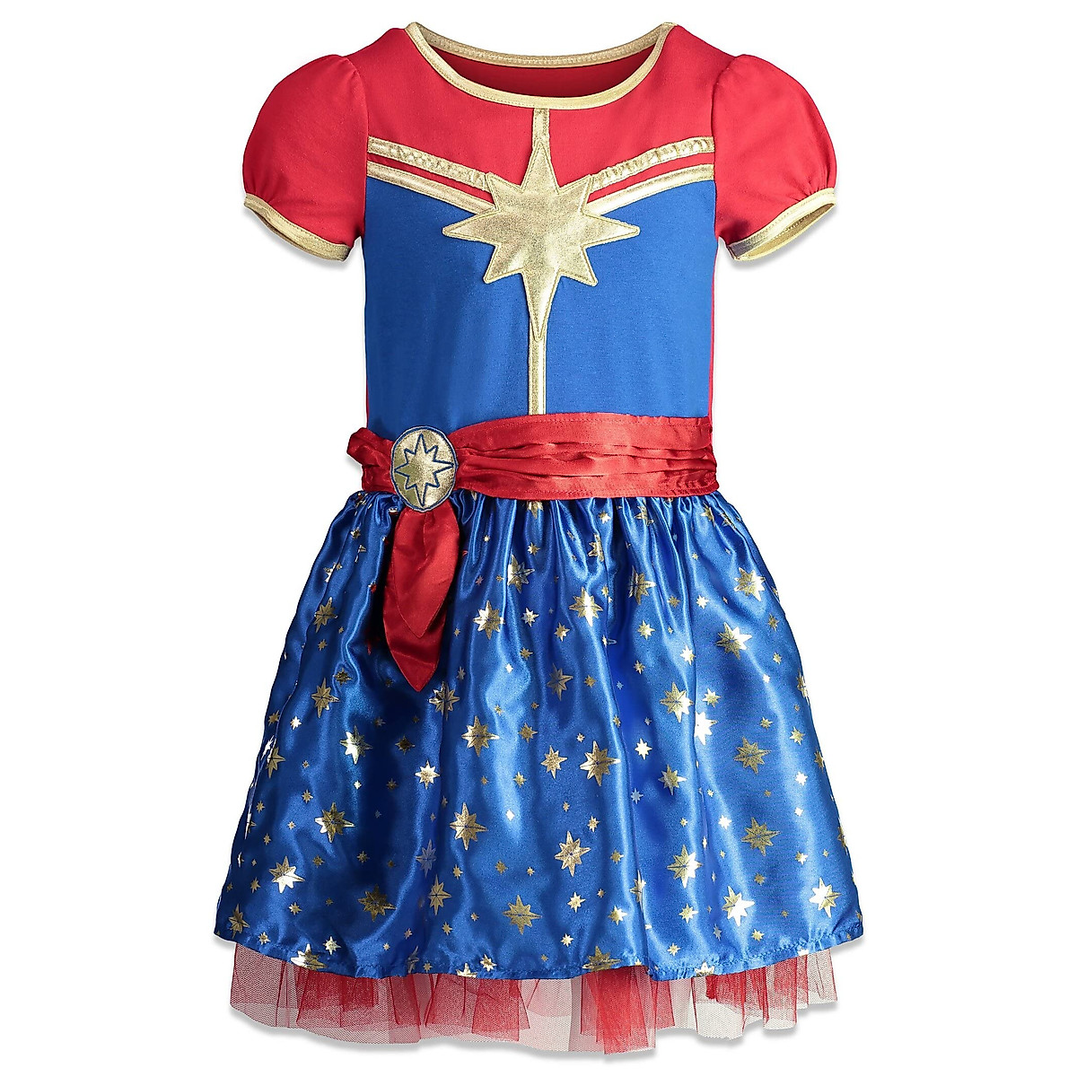 Marvel Avengers Captain Marvel Little Girls Tulle Cosplay Dress and Headband Red 7-8