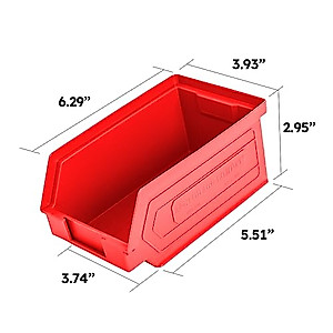 24 Pack Small Storage Bin, Wall Mount Storage, Hanging and Stacking Bin, Freestanding | 7” x 4” x 3” Plastic Container | Red | Zeus 1PLZ03 | StorageCompat