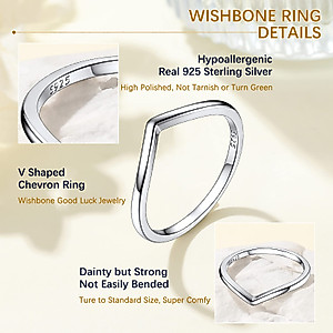 Suplight Small Wishbone Ring 925 Sterling Silver V Shaped Chevron Rings for Women Size 5
