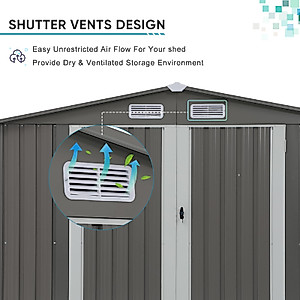 Verano Garden 8x6 FT Outdoor Storage Shed, Galvanized Steel Metal Garden Shed, Double Door W/Lock, Outdoor Storage Tool House for Backyard, Patio, Lawn