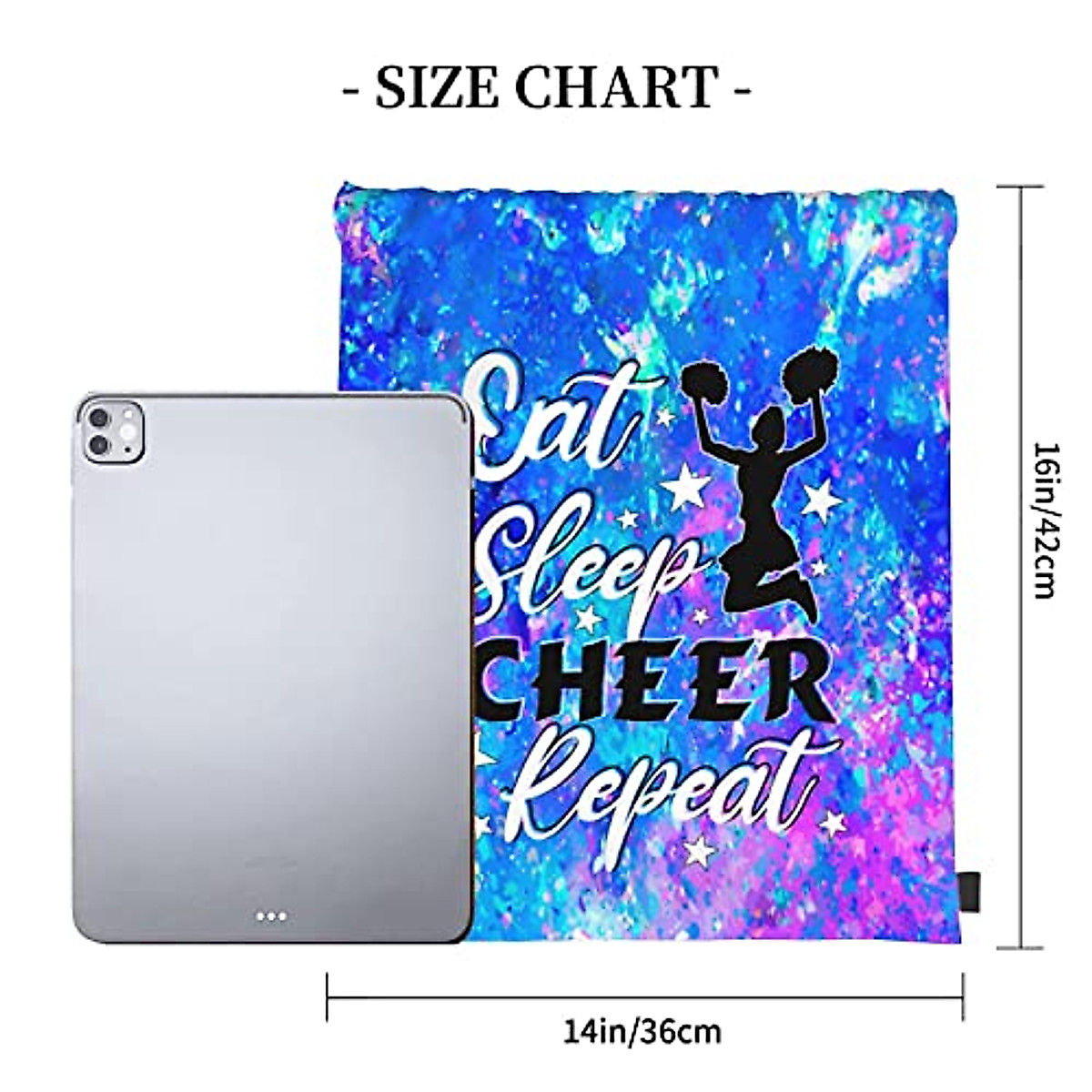 Pinoze Eat Sleep Cheer Repeat Drawstring Backpack Sport Gym String Bag Water Resistant Drawstring Sackpack For Womens