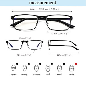 JOO'RTI Blue Light Glasses, Bluelight Blocking Glasses, Metal Rectangle Frame Gaming Computer Glasses for Men, Fake Glasses, Black, 1 Pair