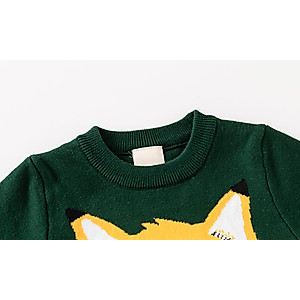 HUAER& Baby Boys Girls Knit Sweater Round Neck Long Sleeve Unisex Cotton Cartoon Animal Pullover Sweatshirt(18-24Months Green Fox)