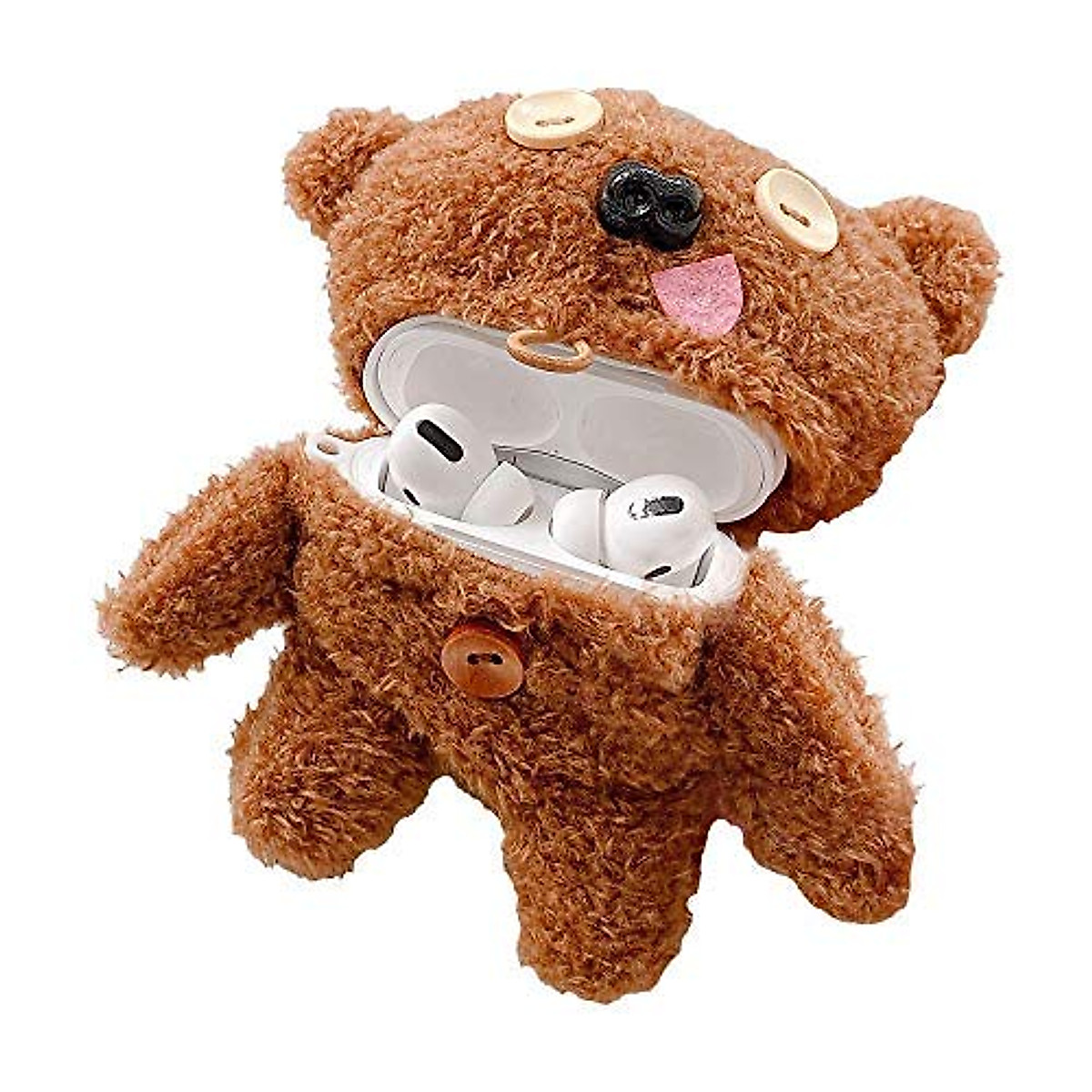 VARWANEO Cute Plush Buttons Bear Case for Apple Airpods 1 2 pro, Bluetooth Earphone Charge Case Protective Cases Headphones Case (for AirPods Pro)