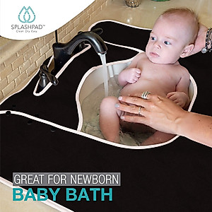 SPLASHPAD Bathroom Sink Mat - for Clean & Dry Countertops - Soft, Absorbent Microfiber, Non-Slip Rubber Grip - Children's Self Care Accessories for Hand Washing, Brushing Teeth - Solid Black