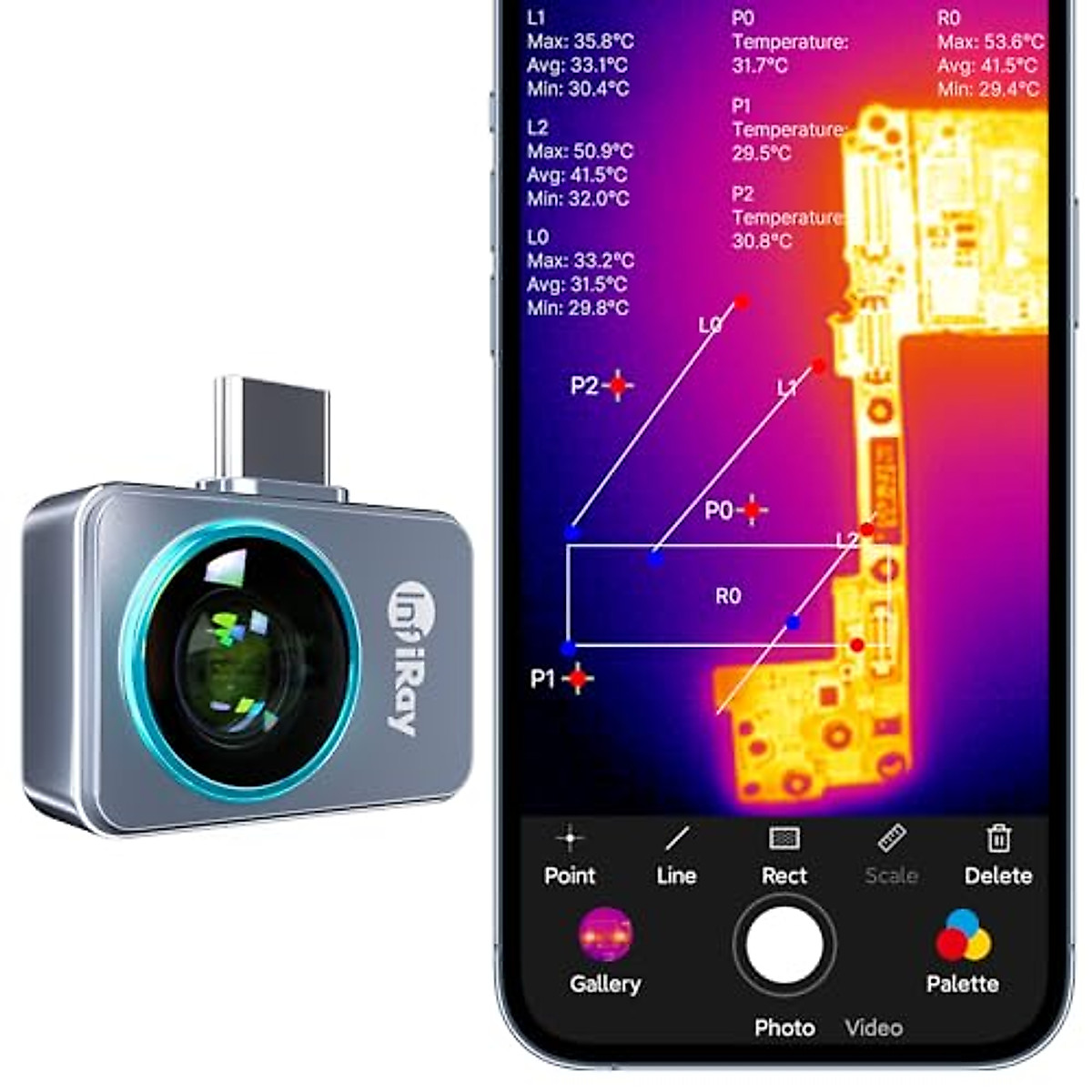 InfiRay P2 Pro Thermal Camera for Android, 256x192 IR High Resolution, 9g Smallest Thermal Imager with -4°F to 1112°F Temp Range, Video Recording Supported, Works for Smartphones and PC & Tablets
