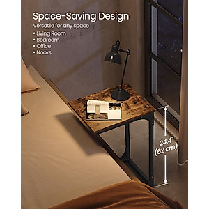 VASAGLE Small Side Table, C Shaped End Table for Sofa and Bed, TV Tray Table with Metal Frame for Couch, Living Room, Bedroom, Rustic Brown and Black