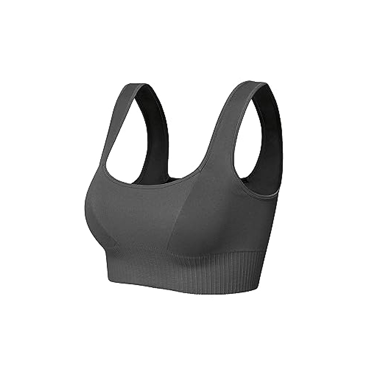 ODODOS Seamless Square Neck Sports Bra for Women Ribbed Crop Tank Casual Low Back Cropped Tops, Charcoal, Medium/Large