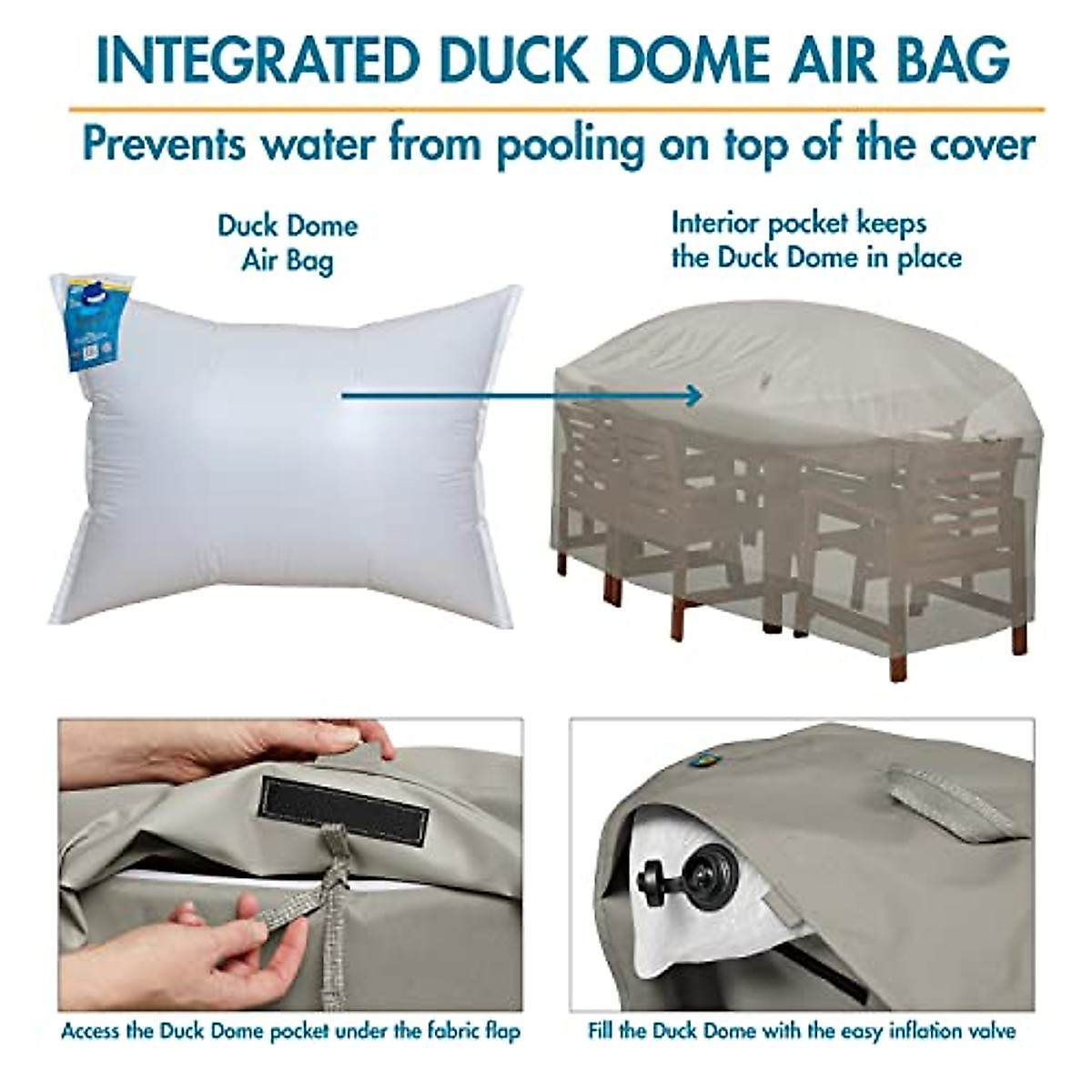 Duck Covers Weekend Water-Resistant Outdoor Rectangular Table & Chair Cover with Integrated Duck Dome, 107 x 82 x 32 Inch, Moon Rock, Patio Covers for Outdoor Furniture