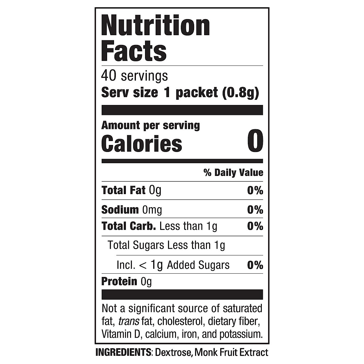 Sugar in the Raw MONK FRUIT IN THE RAW, Natural Monk Fruit Sweetener, Sugar-Free, Gluten Free, Zero Calorie, Vegan Sugar Substitute, 40 Count Packets (Pack Of 4)