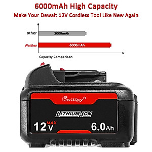 ZLWAWAOL 2 Pack DCB120 12V 6.0Ah Lithium Ion Battery Replacement for Dewalt 12V Battery DCB127 DCB124 DCB126 DCB123 Compatible with Dewalt 12V Cordless Power Tools