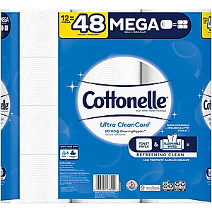 Cottonelle Ultra CleanCare Toilet Paper, 12 Mega Rolls, Strong Bath Tissue (12 Mega Rolls = 48 Regular Rolls)