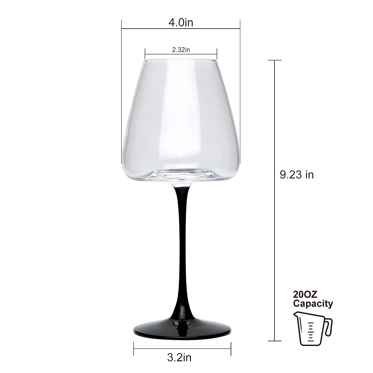 Wine Glasses 20oz,Black Stem Red Wine Glasses Set of 6,Clear Wide Bowl Burgundy Stemware for Home Bar,Anniversary,Wedding,Event