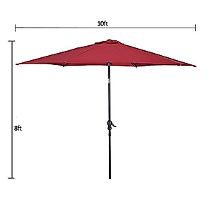 10Ft Outdoor Patio Umbrella Market Table Umbrella with Crank&Strong Steel Ribs for Garden Pool Deck Patio Beach Backyard,Burgundy