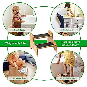 StrongTek Wooden 2 Step Stools for Kids, Toddler with Non-Slip Stepping Surface, Portable Stool with Handles for Bathroom Kitchen and Bedroom, 400 lbs Capacity (Natural)