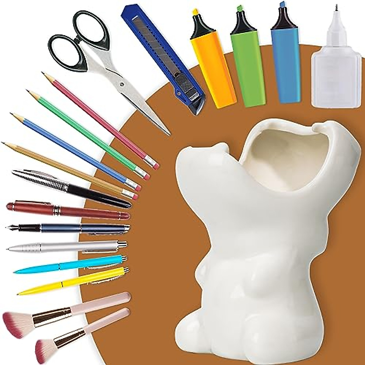 ComSaf Cute Hippo Shaped Pen Pencil Holder, White Ceramic Succulent Planter Pots for Home Office Decoration Desk Organization, Set of 1