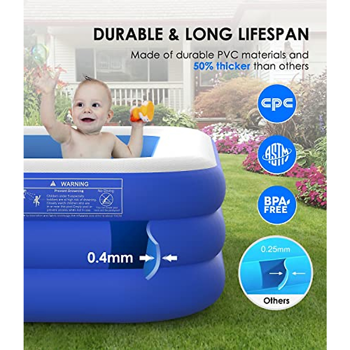 Inflatable Swimming Pool-for Kids & Adults, STATABSTA 120''x72''x22'' Above Ground Pool with Electric Air Pump Full-Sized Family Blow Up Kiddie Pool for Backyard, Garden Backyard Water Party