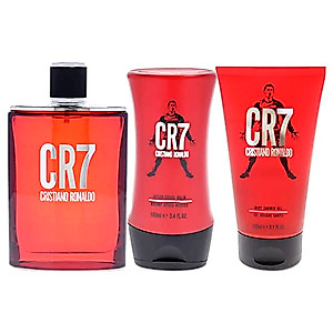 Cristiano Ronaldo CR7, 3 pc - Aftershave for Men - Woody Fragrance Body Spray and Shower Gel Gift Set for Men - Scent of Bergamot, Lavender, Cardamom