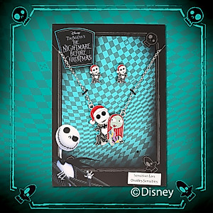 Disney The Nightmare Before Christmas Womens Stud Earrings and Necklace Set - Jack and Sally Necklace - Jack Skellington Stud Earrings