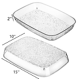 Lyellfe 4 Pack Clear Serving Tray, 15 x 10 Inch Deep Serving Platter, Spill Proof Decorative Coffee Table Perfume Tray for Bathroom, Dining Table, Vanity Cabinet