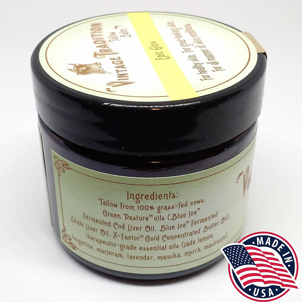 Vintage Tradition Epic Glow Beef Tallow Balm – Glow Boosting Moisturizer with Lavender Oil, Myrrh Oil, Manuka Face Oil, and Fish Oils – Beef Tallow for Skin Care from Head to Toe, 2 fl. oz.