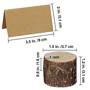 whatUneed 40 Sets Place Card Holders, Rustic Real Wood with Wooden Bark Table Card Holder, Number Photo Stand Place Name Memo Card Holder for Wedding Party (40 Holders+40 Kraft Place)