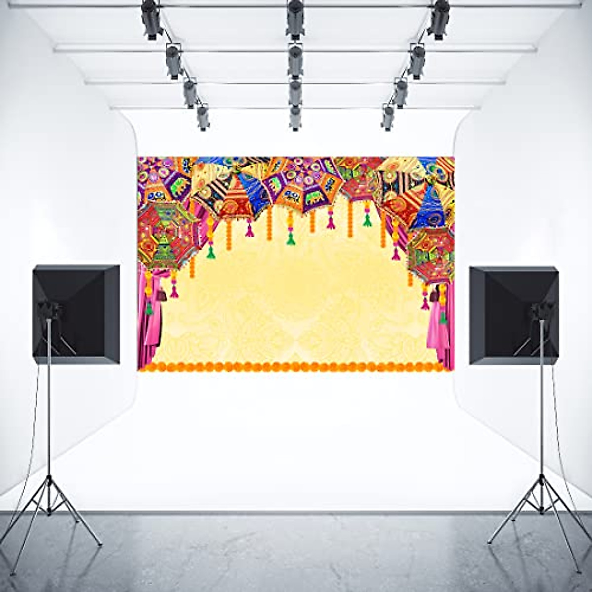 Aperturee Macrame Indian Traditional Wedding Backdrop 7x5ft Orange Flower Marigold Hindu Marriage Curtain Photography Background Party Decoration Bridal Shower Ceremony Decor Photo Booth Studio Props