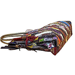 RainboSee Women OverSize Random Multicolor Purse Handbag Large Capacity Satchel Tote PU Leather Stiching Top Handle Shoulder Bag