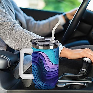 LLUTSNTH 40 Oz Vacuum Tumbler with White Handle Leakproof Insulated Tumbler Wavy Purple Stainless Steel Travel Mug with Lid And Straw Coffee Cup Cute Water Bottles Cup Holder Friendly