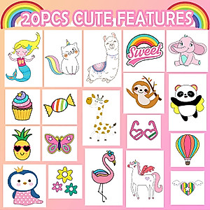 Unicorn Wooden Stamp and Sticker Set for Girls, Unicorn, Mermaid, Panda, Alpaca, Sloth, Cats, Rainbow, Butterfly Stamps, Activity Craft Set for Girls Boys Kids Gift Ages 4 5 6 7 8 9 10 Years Old