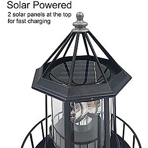 HAKUNA LED Solar Powered Lighthouse, 360 Degree Rotating Lamp Courtyard Decoration IP65 Waterproof Durable Rotatable Outdoor Solar Light Lamp Hanging for Home Garden Yard Décor