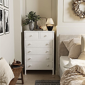 BOLUO White Chest of Drawers for Bedroom Dresser with 6 Drawer Fabric Dressers for Closet Girls Modern