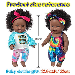 iBayda One-Piece 12 inch Realistic Black Baby Girl Doll Toy African-American Washable Silicone Baby Doll with 2-Sets Doll Clothes (Only One Doll)