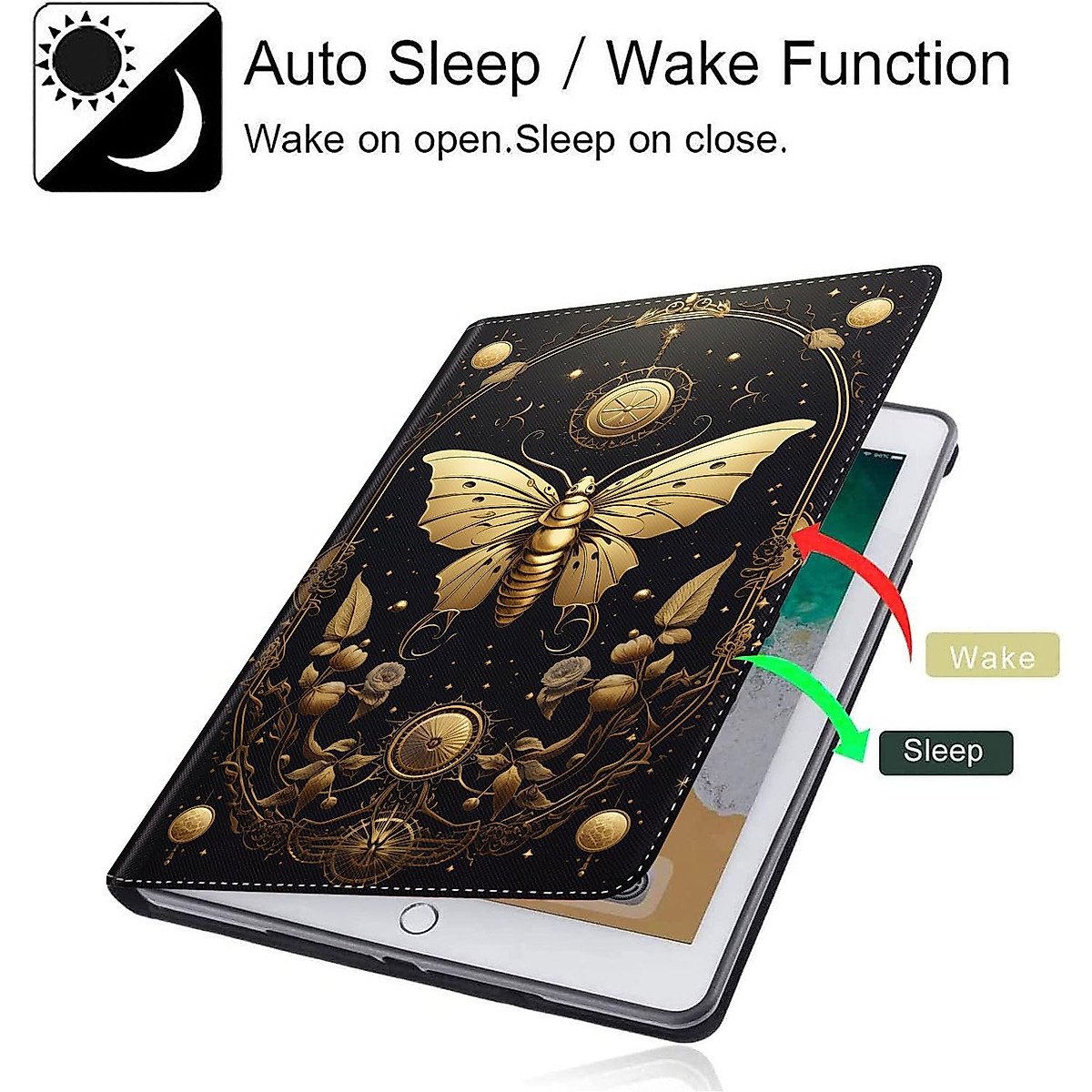 Case for Samsung Galaxy Tab S8 2022/Tab S7 2020 11 Inch (Model SM-X700/X706/T870/T875/T878), Multi-Angle Stand Smart Protective Cover, Shockproof Case Auto Sleep/Wake, Golden Moth