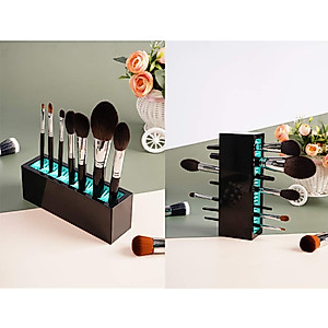 JAMEND CLXP Makeup Brushes Holder Organizer, Silicone Vanity Air Drying Rack Display Storage for Brush, Eyeliners and More, Practical Cosmetic Tools Container (Blue-Black)