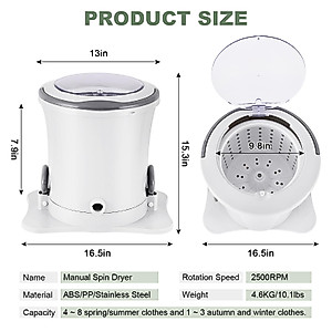 Manual Clothes Dryer Portable Mini Dryer Compact Spin Dryer Non electric Laundry Dryer for RV, Camping, School, Apartment, Dorm White