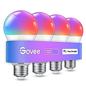 Govee Smart Light Bulbs, WiFi Bluetooth Color Changing Light Bulbs, Music Sync, 54 Dynamic Scenes, 16 Million DIY Colors RGB Light Bulbs, Work with Alexa, Google Assistant & Govee Home App, 4 Pack
