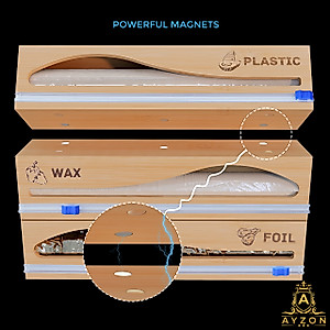 3 in 1 Detachable Plastic Wrap Dispenser with Slide Cutter, Roll Organization Storage Holder, Aluminum Foil & Parchment Paper, Fits 12" Roll for Kitchen Drawers