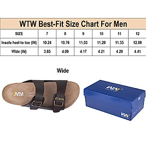 WTW Men's Cork Footbed Sandals Slip on Beach Slide Slipper Shoes with Adjustable Metal Buckle Strap for Men Causal Style