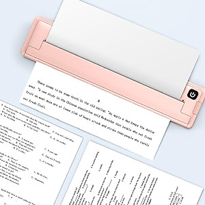 Gearwell Inkless Thermal Printer, A4 Paper Mini Printer, Bluetooth Connection Inkless Thermal Printing Machine, Battery Powered 90 Sheets Capacity Pink