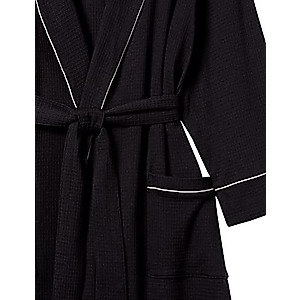 Amazon Essentials Men's Lightweight Waffle Robe (Available in Big & Tall), Black, Medium-Large