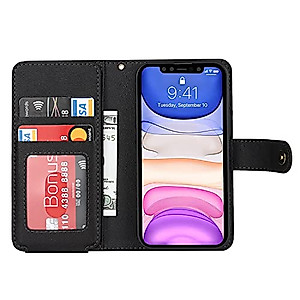 iCoverCase for iPhone 11 Wallet Case with Card Holder, Adjustable Crossbody Lanyard PU Leather Kickstand Card Slots Zipper [Not Detachable] Flip Cover Case 6.1 Inch (Black)