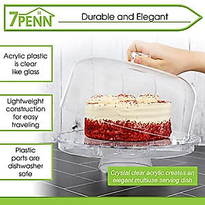 7Penn Clear Acrylic Cake Stand with Dome Cover Lid - 12in Multi-Function Cake Plate Serving Platter and Punch Bowl Set