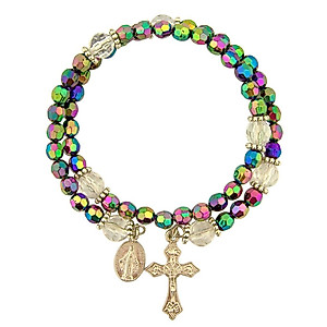 Religious Gifts Womens Catholic Gift 6mm Purple Bead 8 Inch Rosary Wrap Bracelet