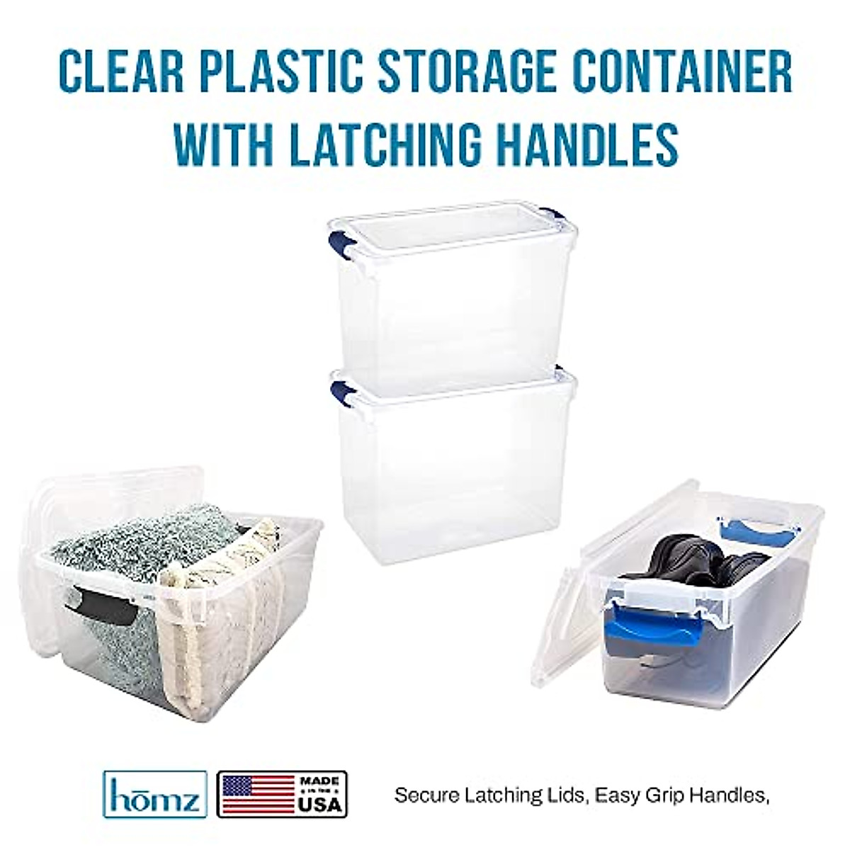 HOMZ 15.5 Quart Plastic Multipurpose Stackable Storage Container Tote Bins with Secure Latching Lids for Home or Office Organization, Clear (4 Pack)