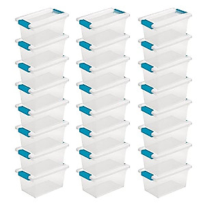 Sterilite Plastic Medium Clip Stacking Storage Box Container with Latching Lid for Home, Office, Workspace, and Utility Space Organization, 24 Pack