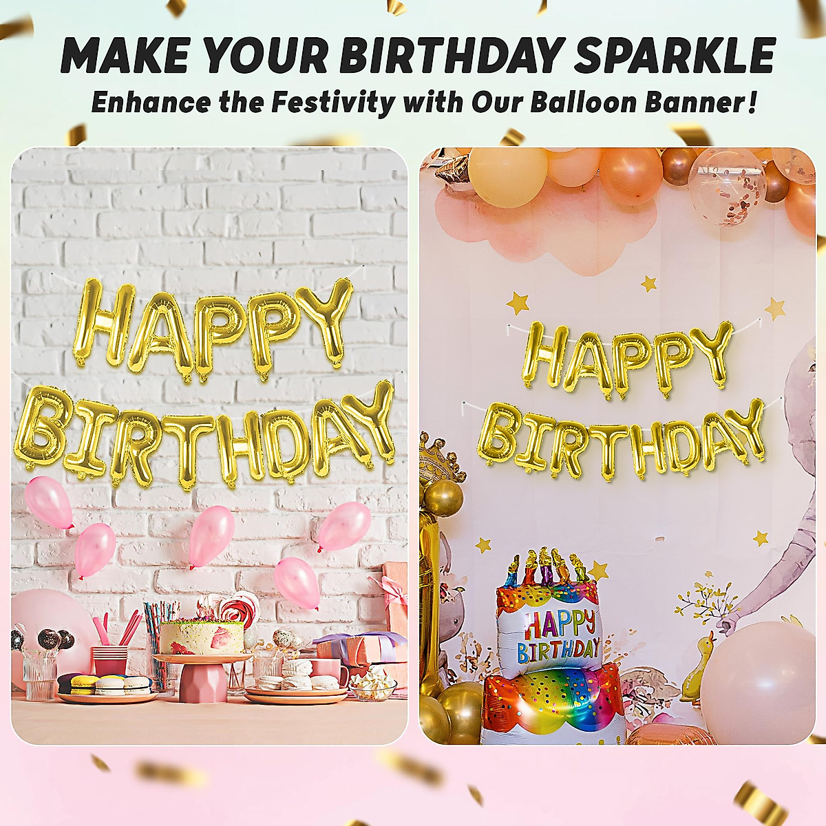 Letter Balloons - Custom Phrase 16" Inch Alphabet Letters & Numbers Foil Mylar Balloon | Create Your Own Balloon Banner | Customized / Personalized Phrase With Mini Blow Up Gold Letter Balloons