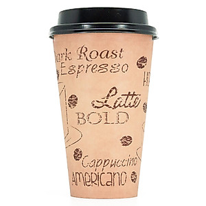 ECODESIGN-US 20 Ounce Disposable Paper Coffee Hot Cups with Black Lids - 50 Sets - Coffee Latte Macchiato To Go Extra Large Portion