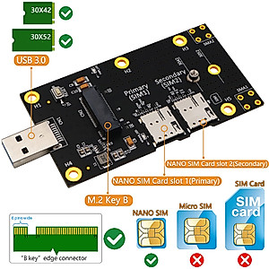 M.2 NGFF to USB 3.0 Adapter Card, 3042/3052 NGFF (M.2) to USB 3.0 A Adapter with Nano SIM Card Slot for 3G/4G/5G Module