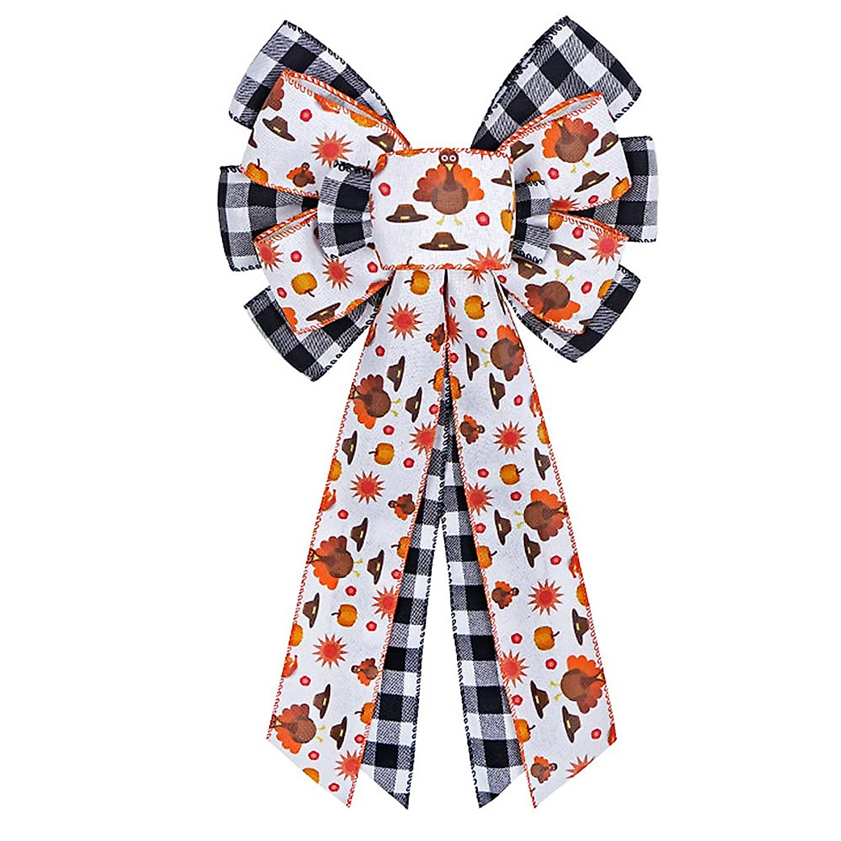 Fall Wreath Bows, Autumn Bow Black White Buffalo Plaid Turkey Wreath Bow for Fall Bows Knot Thanksgiving Dinner Party Fireplace Christmas Halloween Home Garden Party Decor